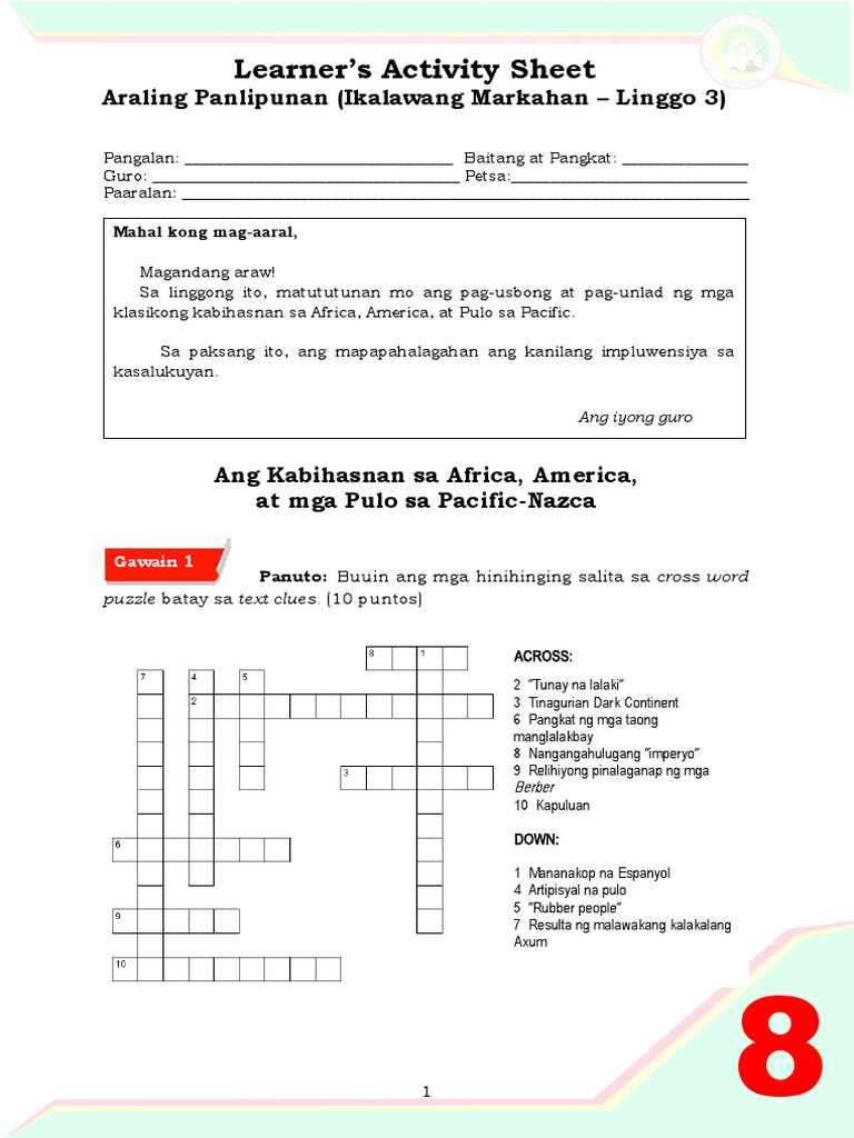 Learner's Activity Sheet: Araling Panlipunan (Ikalawang Markahan - Linggo 3) | PDF