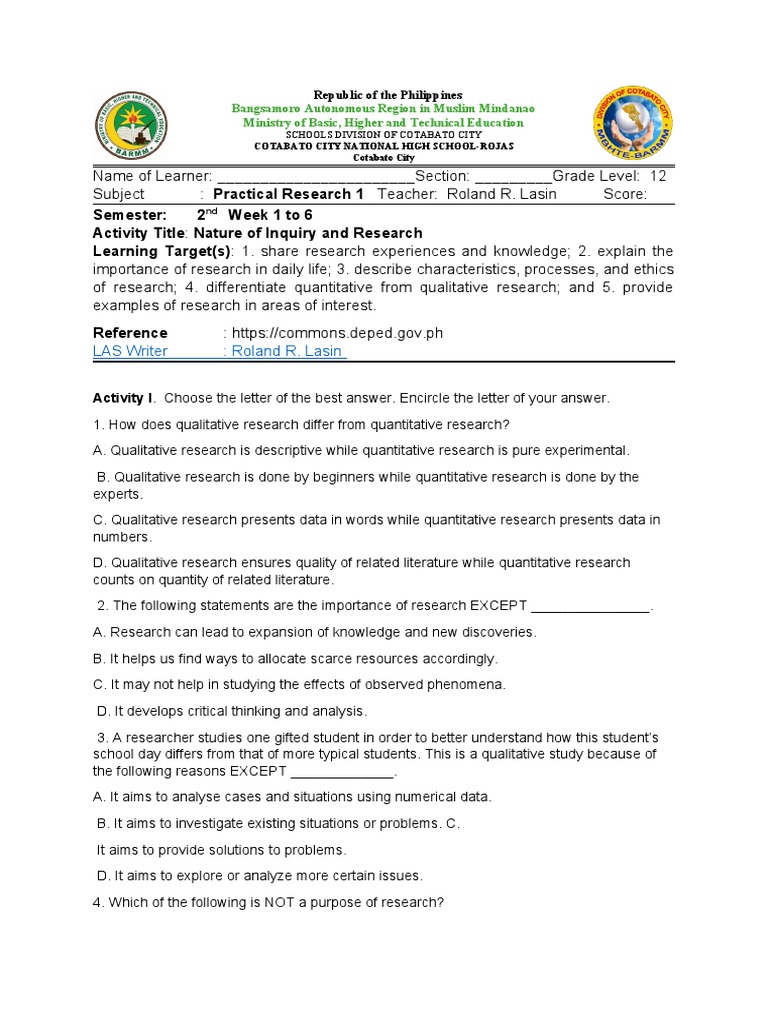 Las Prac 1 Week 1 To 6 | Download Free PDF | Qualitative Research | Data