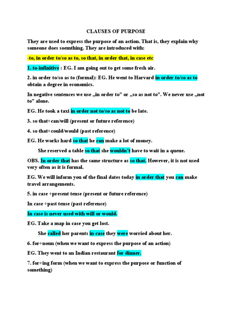 Clauses of Purpose | PDF