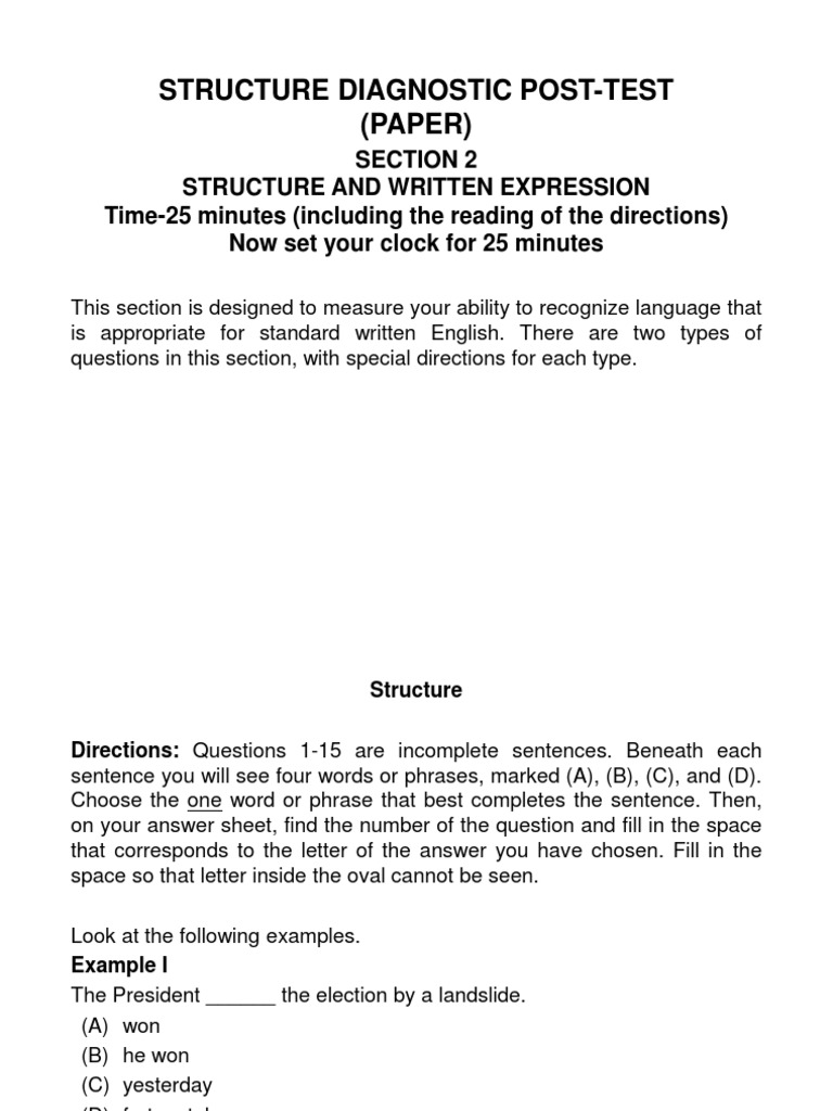 Structure Diagnostic Post-Test (Paper) | PDF | Phrase | Sentence ...