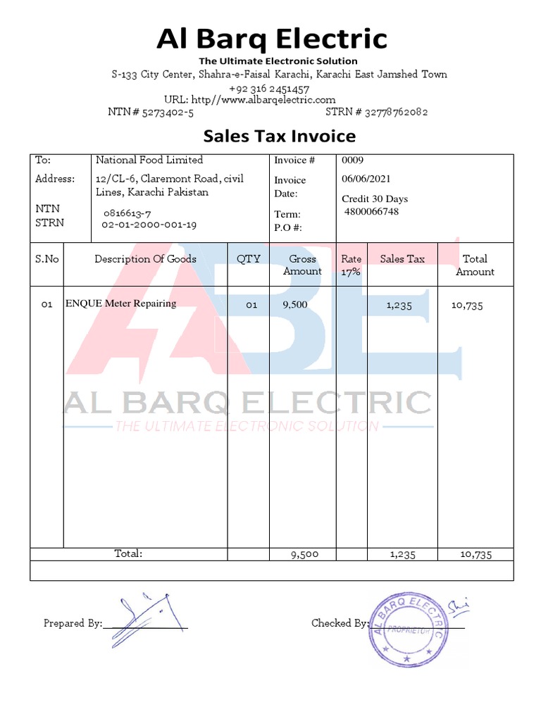 0009 National Food - Invoice | PDF