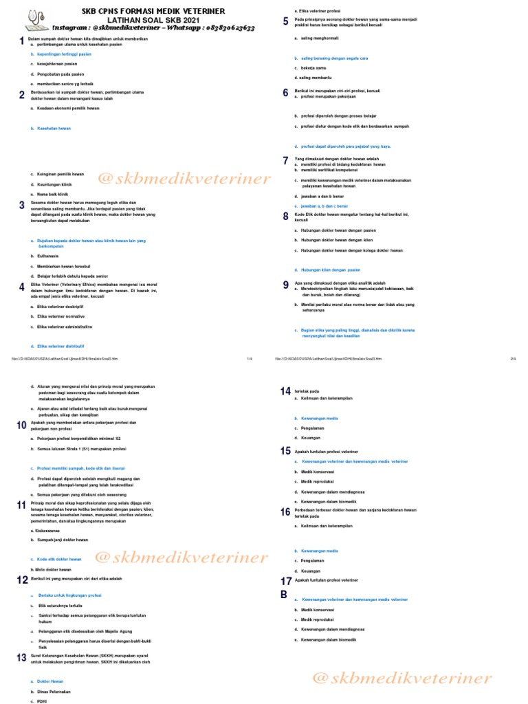 Latihan Soal SKB Medik Veteriner 2021 | PDF