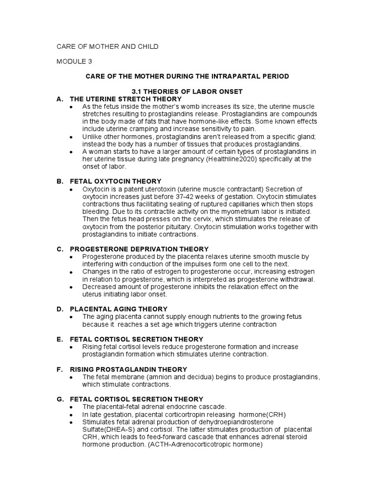 Theories of Labor Onset and Prostaglandins | PDF | Childbirth | Uterus