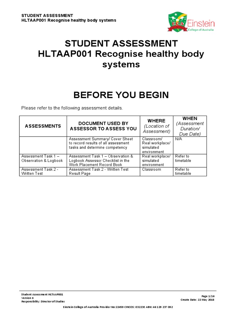 HLTAAP001 Healthy Body Systems Assessment | PDF