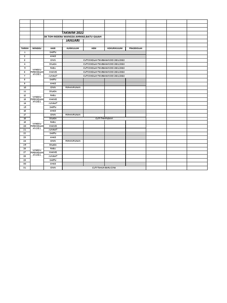 Kalendar Takwim 2022 | PDF