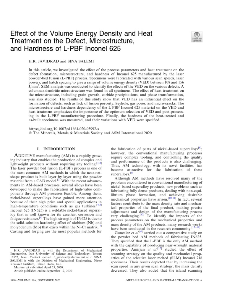 Effect of The Volume Energy Density and Heat Treatment On The Defect ...