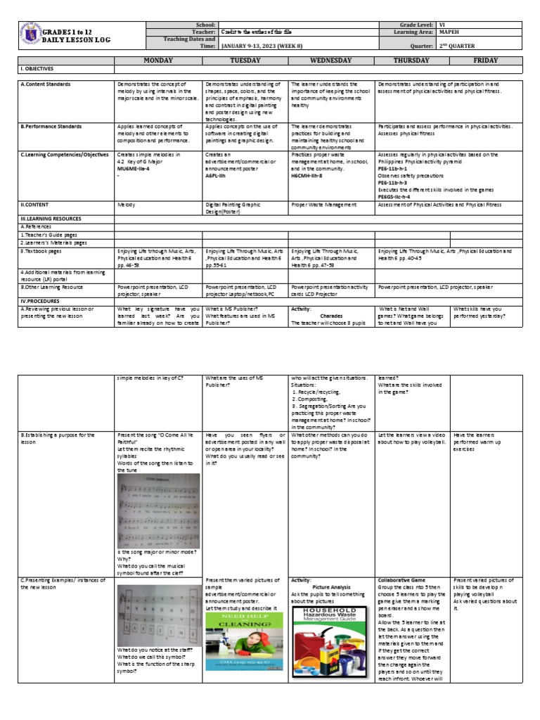 DLL - Mapeh 6 - Q2 - W8 | PDF | Learning | Teachers DLL - Mapeh 6 - Q2 - W8 | PDF | Learning | Teachers