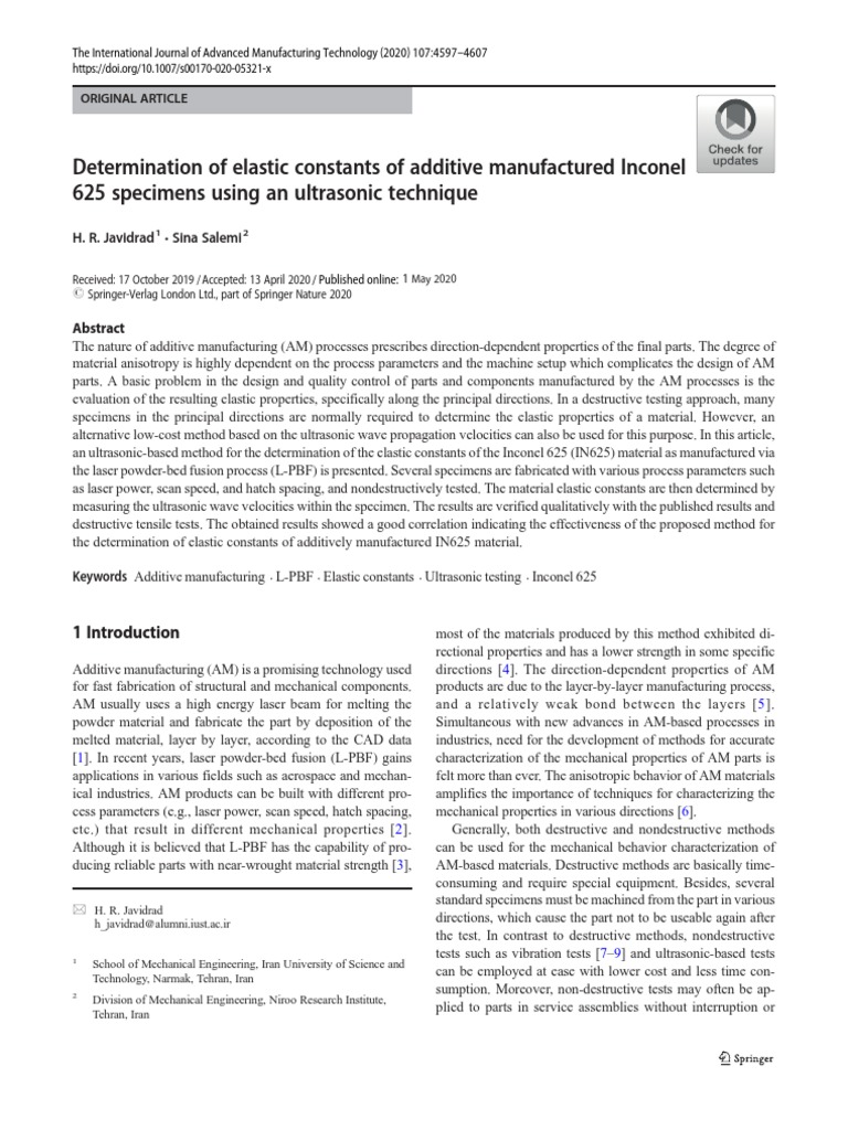 Determination of Elastic Constants of Additive Manufactured Inconel 625 ...