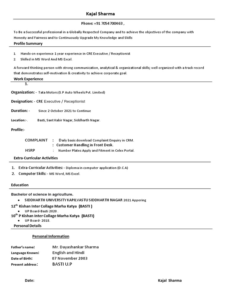Kajal CV-Tata Motors-1 | PDF