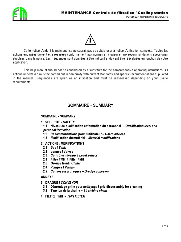 Maintenance du système de filtration | PDF | Génie chimique | Physique ...