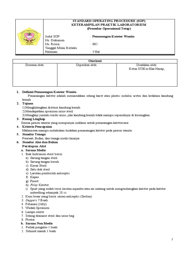SOP Pemasangan Kateter Wanita | PDF