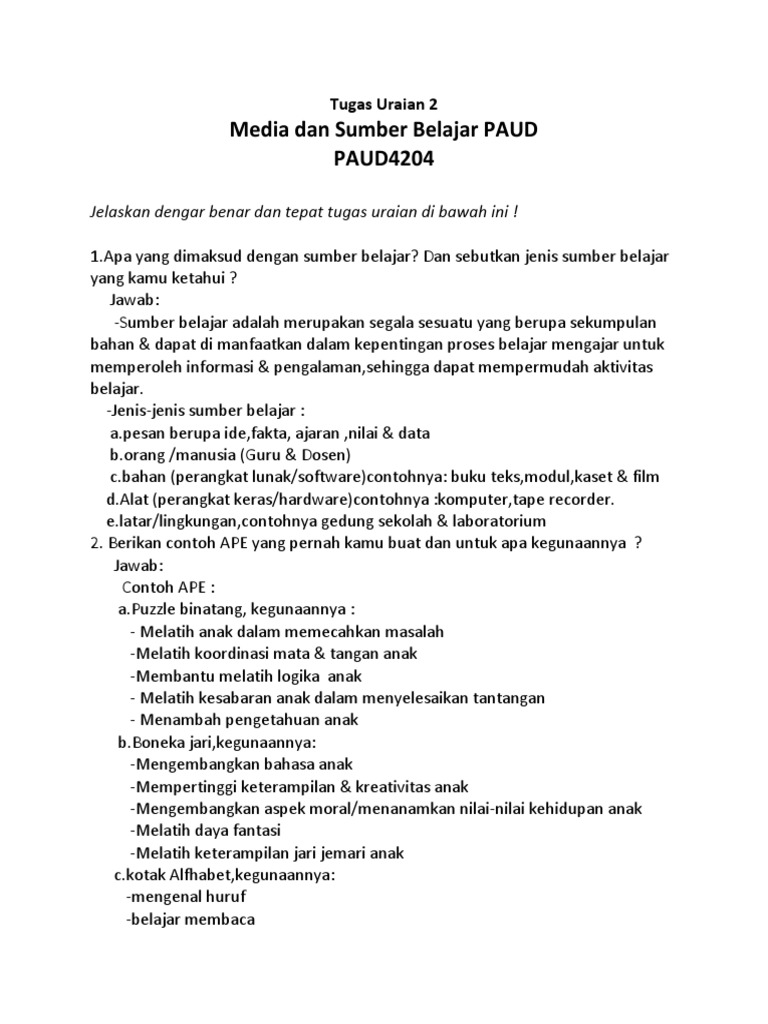 Tugas 2 PAUD 4204 | PDF