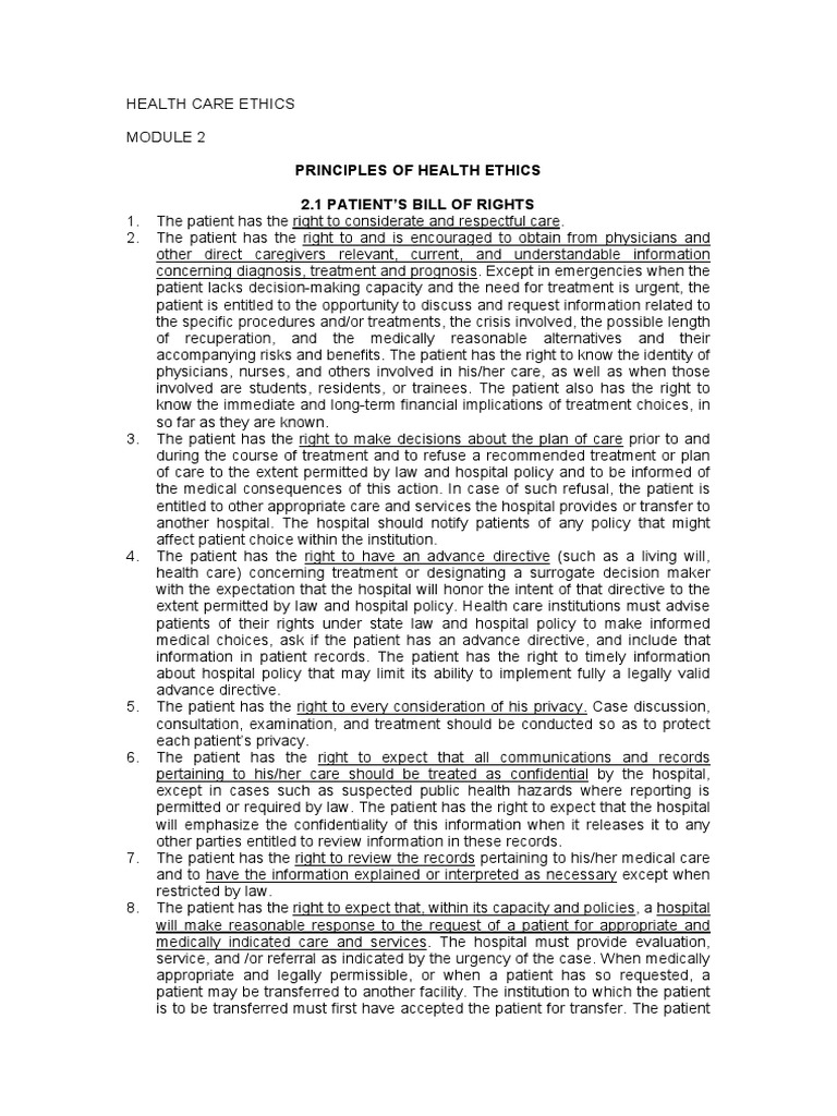 Module 2 - PRINCIPLES OF HEALTH ETHICS | PDF | Autonomy | Informed Consent