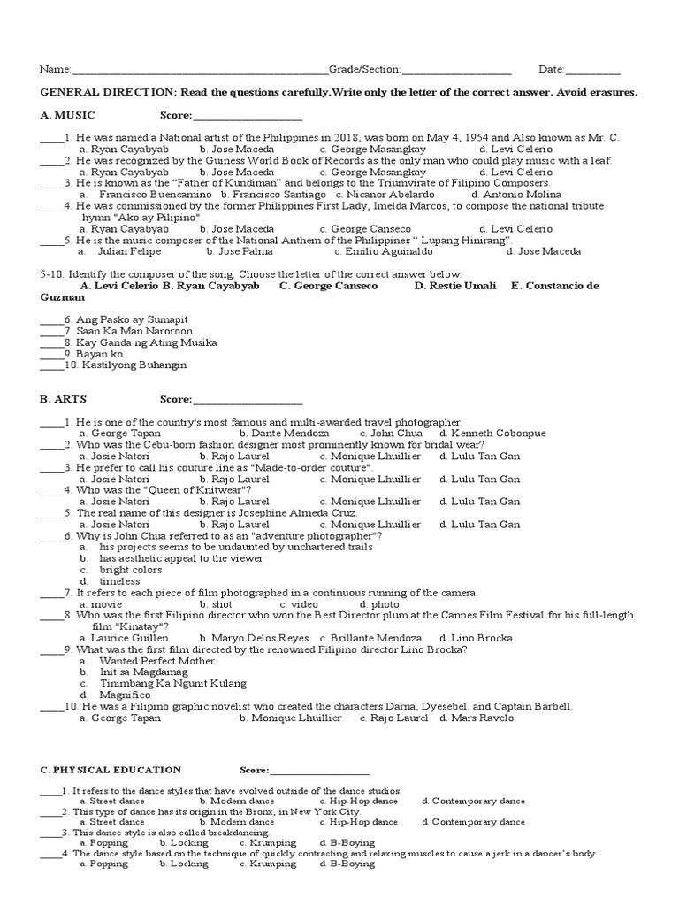 Test Questionaire Sample With TOS Answer Key | PDF | Non Communicable ...