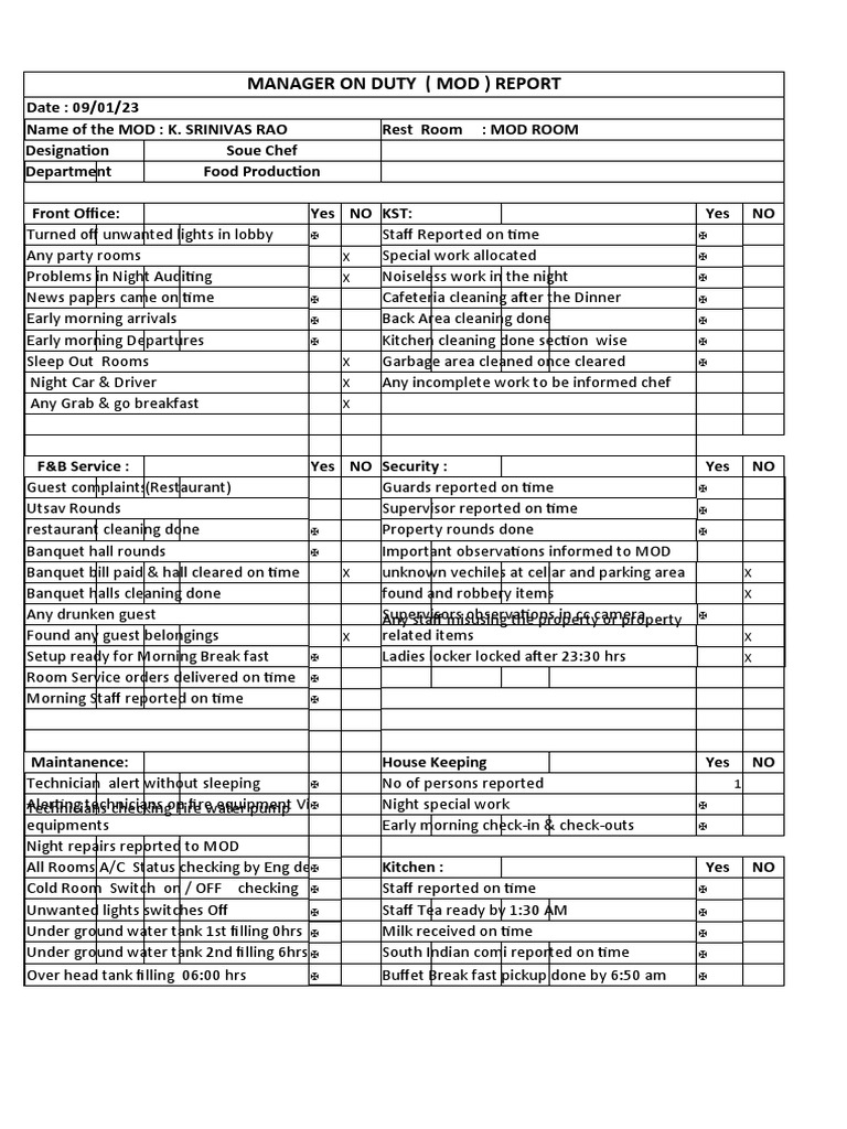Night MOD Check List New | PDF | Food And Drink | Cooking