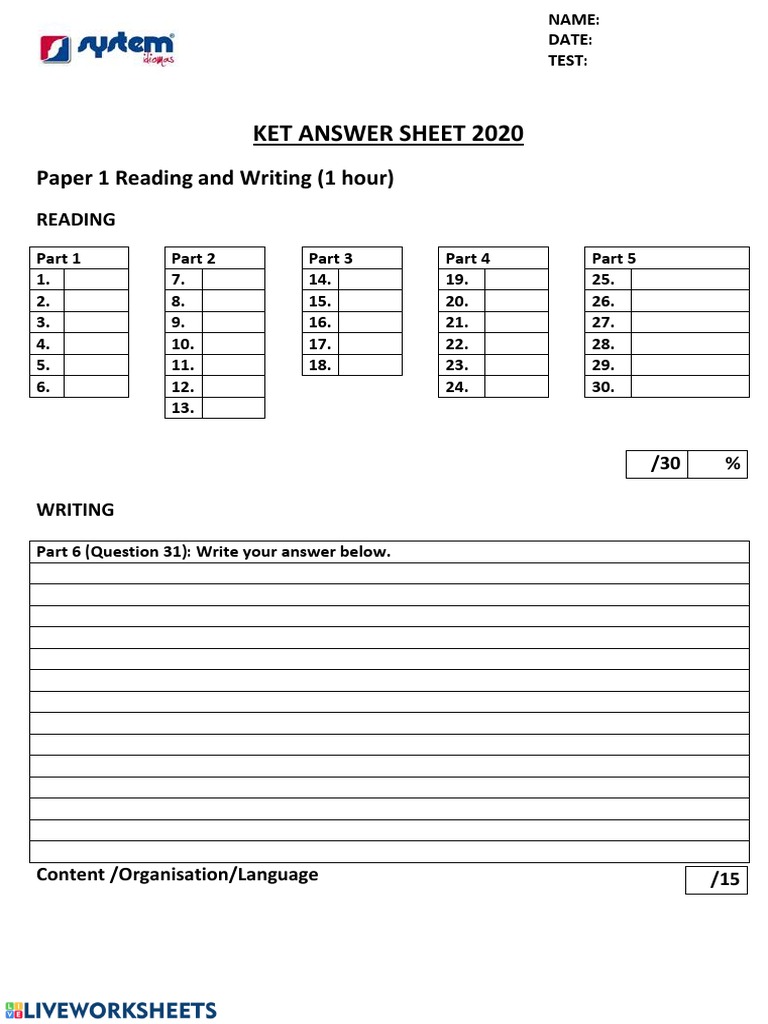 Answer Sheet - Key English Test | PDF