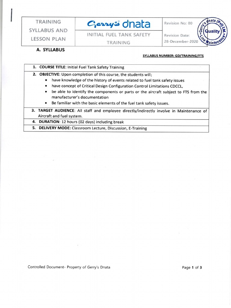 Approved Initial FTS Training Syllabus | PDF
