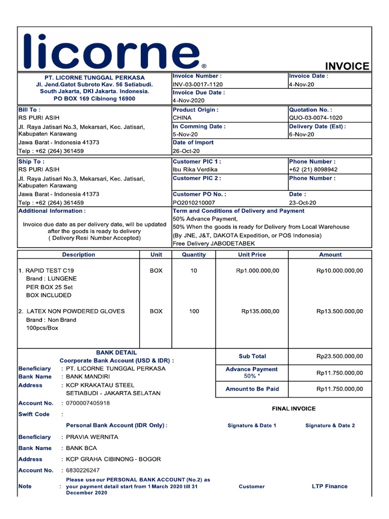 Invoice RS Puri Asih | PDF