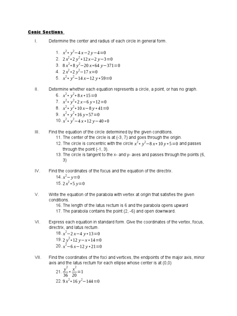 1 Conic Sections (Summative) | PDF | Euclidean Plane Geometry | Geometry