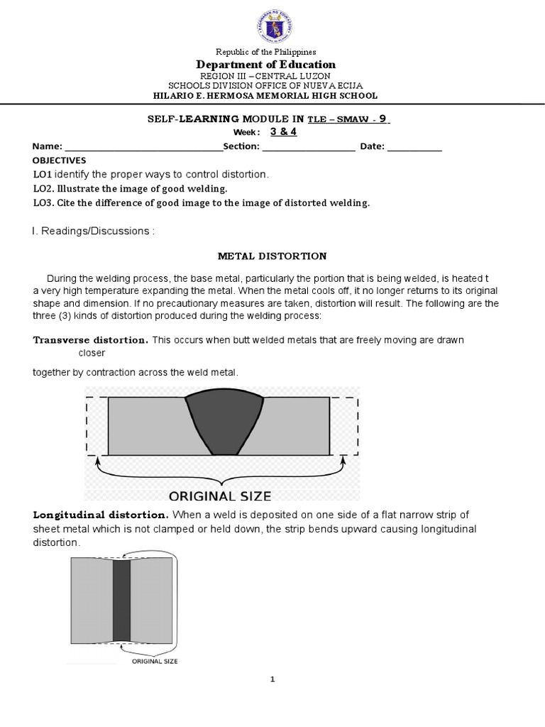 SMAW 9 HTask WK 3 N 4 Metal Distortion | PDF | Welding | Construction