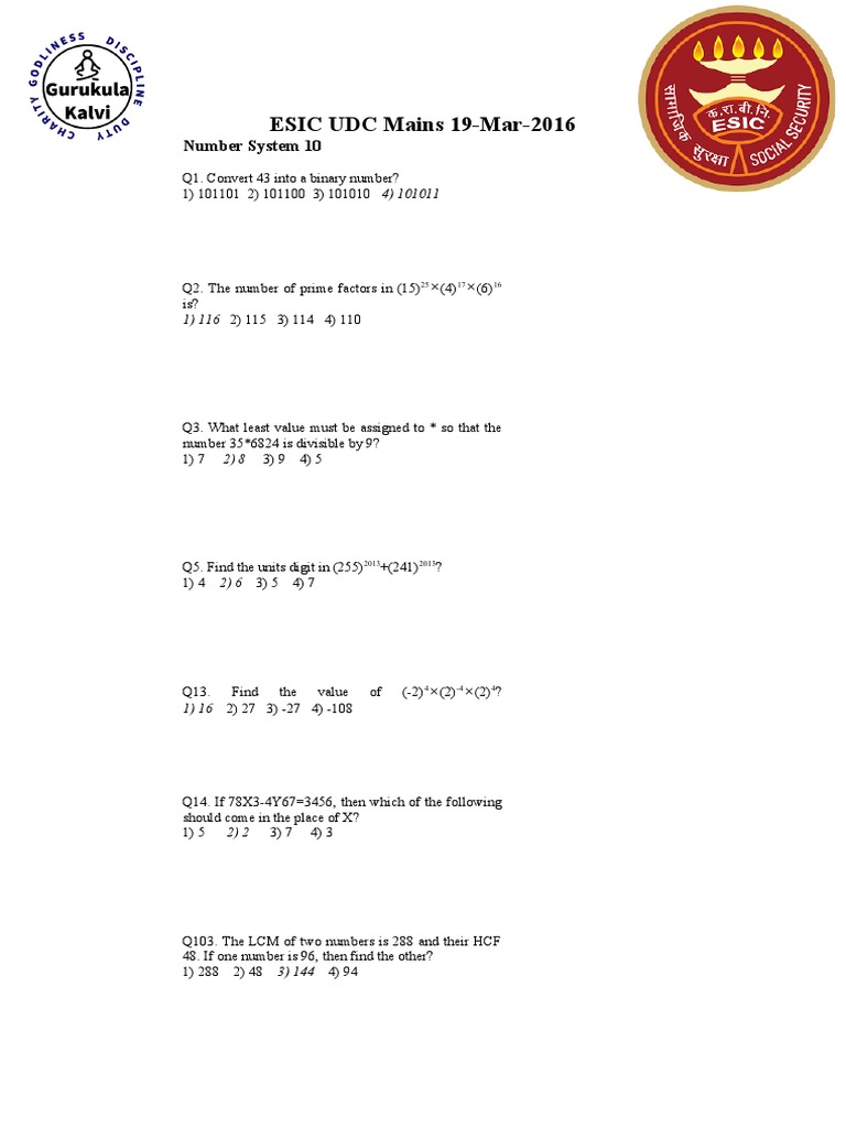 ESIC UDC Mains Exam Questions 2016 | PDF | Interest | Speed