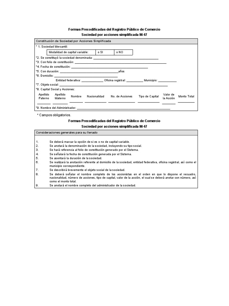 Formas Precodificadas Del Registro Público de Comercio m47 | PDF ...
