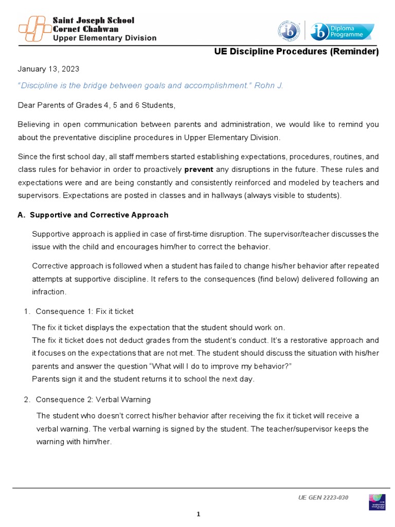 030 UE Discipline Procedures Circular Reminder G4 G5 and G6 | PDF ...