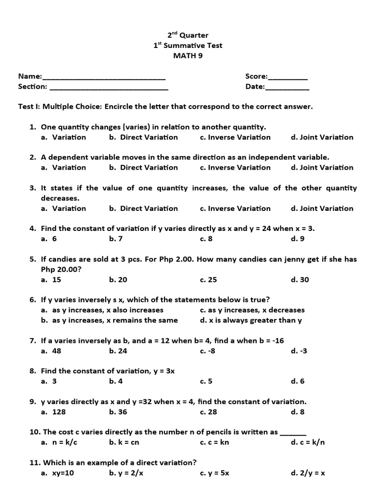 2nd Quarter-St 1 | PDF | Variable (Mathematics) | Mathematics