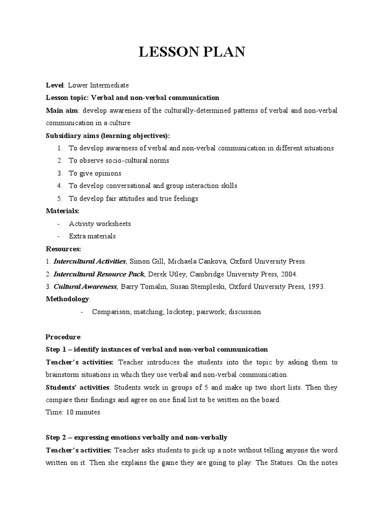 Verbal & Non-Verbal Communication Lesson | PDF | Nonverbal ...