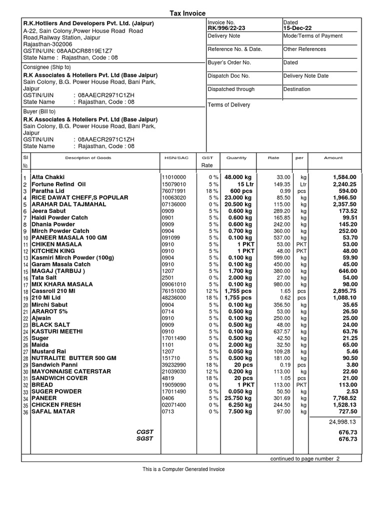 HSR DURANTO - Merged 15.12.22 | PDF | Invoice | Cuisine