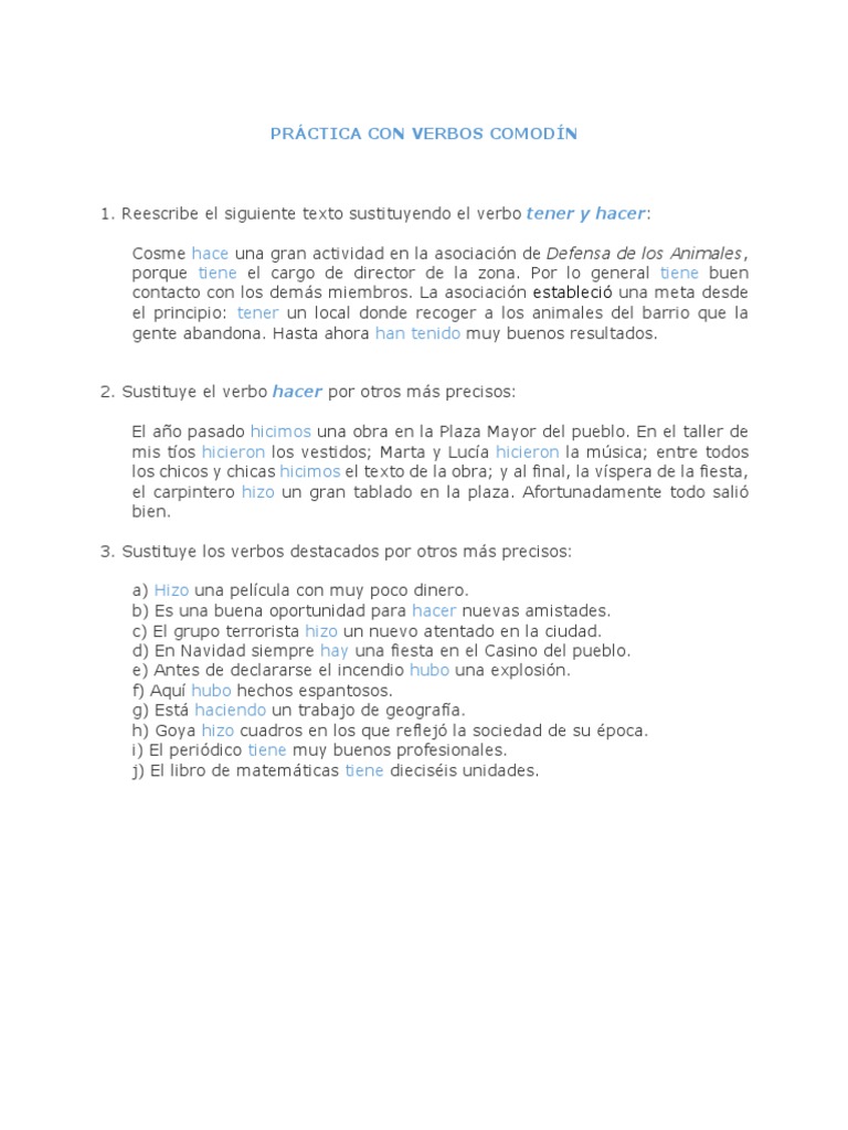 Practica Verbos Comodin | PDF