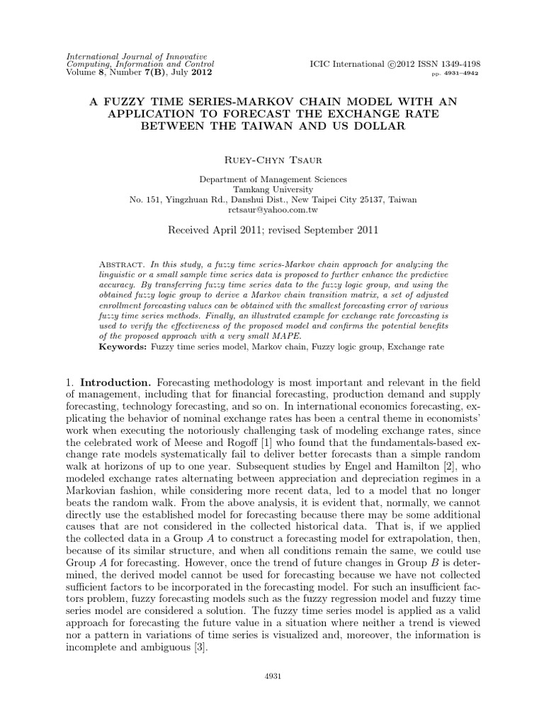 (Ruey Chyn Tsaur) Markov Chain-RCT | PDF | Forecasting | Fuzzy Logic