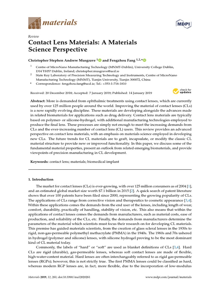 Review Contact Lenses Materials | PDF | Polymers | Polymerization