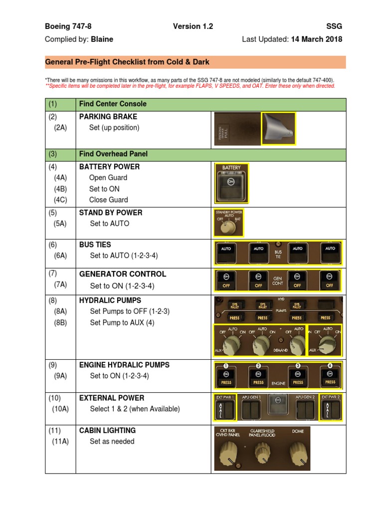 SSG (747-8) General Pre-Flight Checklist From Cold & Dark V1.2 | PDF ...