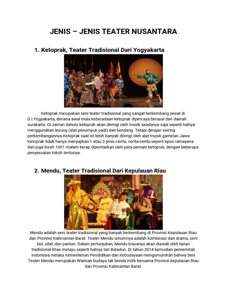 Jenis - Jenis Teater Nusantara: 1. Ketoprak, Teater Tradisional Dari ...