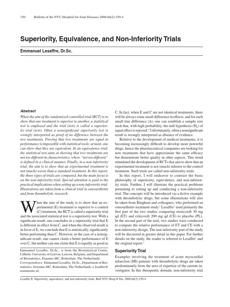 Superiority, Equivalence, and Non-Inferiority Trials | PDF | P Value ...