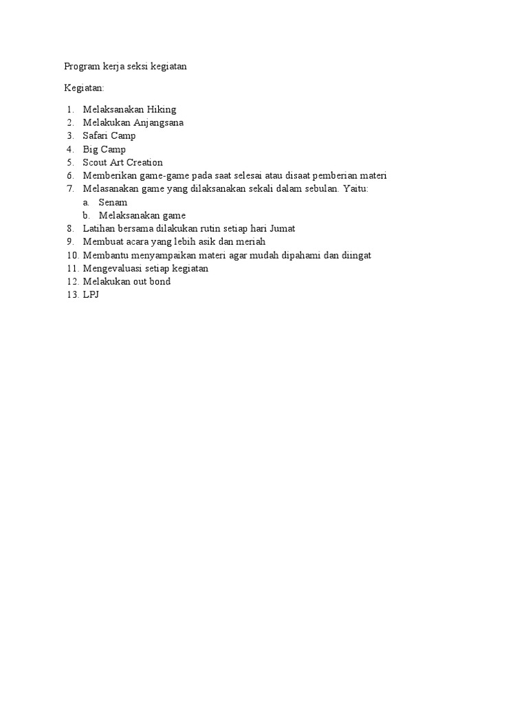 Program Kerja Seksi Kegiatan | PDF