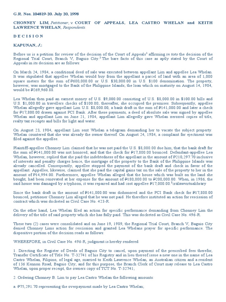 ObliCon Case Lim V CA - Union Bank | PDF | Lawsuit | Judgment (Law)