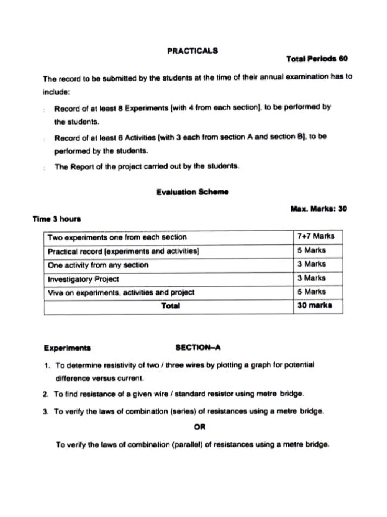 Physics Practical Scheme - 2022-2003 (12th) | PDF | Electrical ...