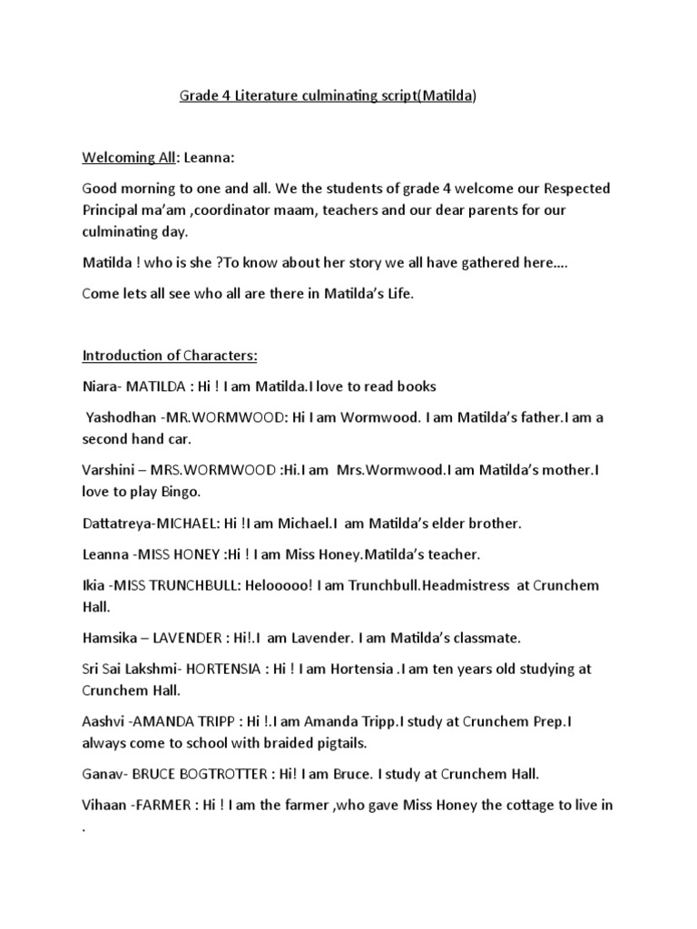 Grade 4B Literature Culminating Script | PDF