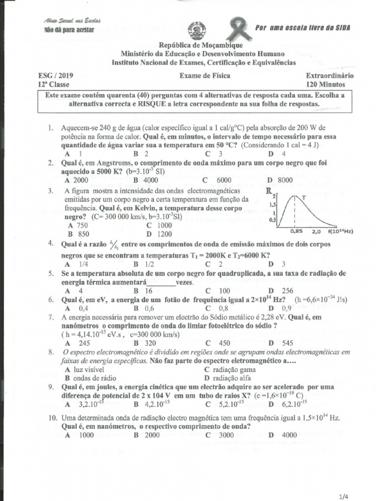 Exame de Fisica 2019 Extraor 1a Epoca | PDF