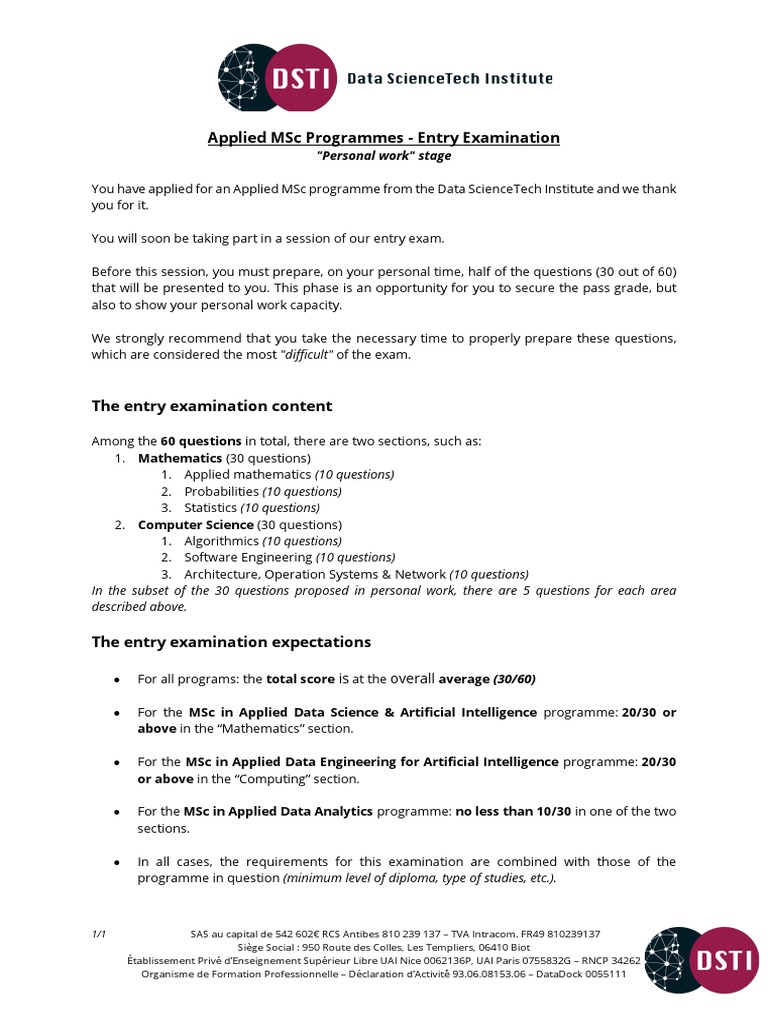 Entry Exam DSTI Preparation Questions | PDF | Computer Network | Software Engineering