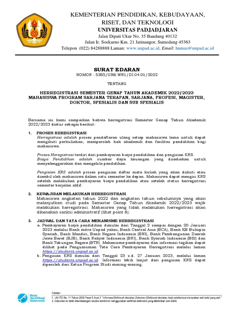 SK Herregistrasi Semester Genap T.A 2022 - 2023 | PDF