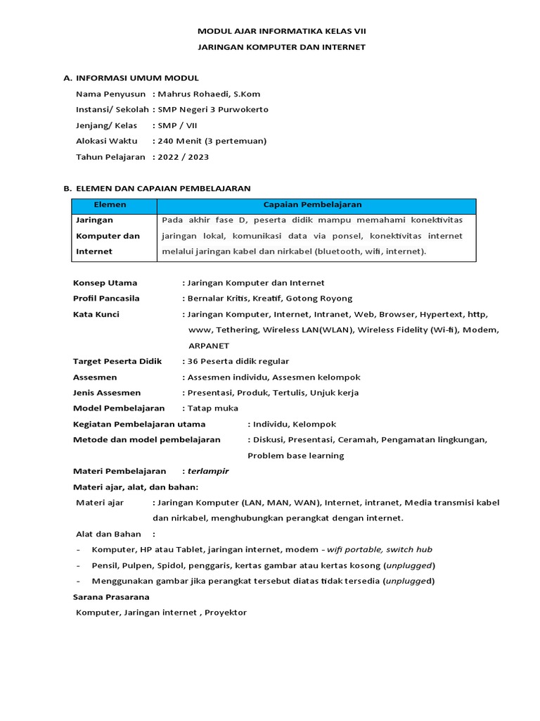 Modul Informatika Jaringan Komputer Dan Internet | PDF