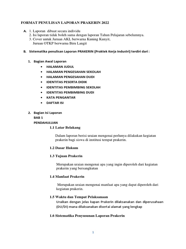 Panduan Penulisan Laporan Prakerin 2022 | PDF