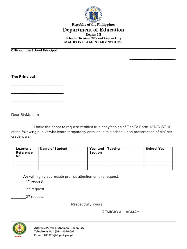 Form 137 Request | PDF