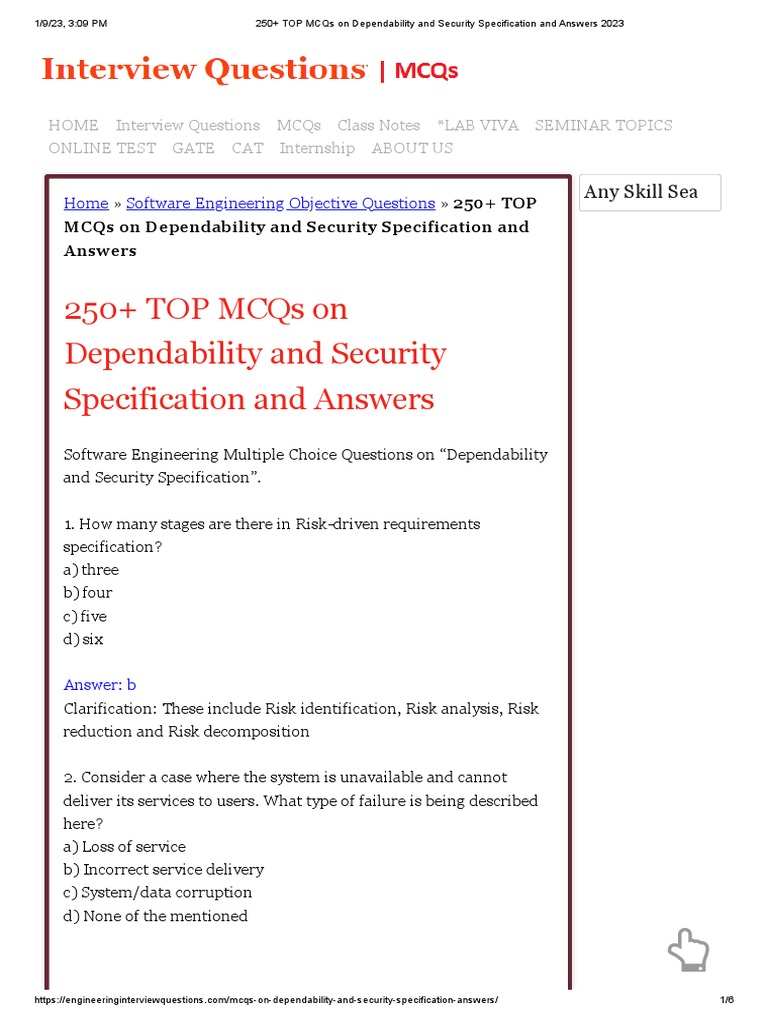 250+ MCQs on Dependability & Security | PDF | Multiple Choice | Reliability Engineering