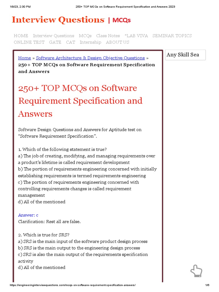 250+ TOP MCQs On Software Requirement Specification and Answers 2023 ... 250+ TOP MCQs On Software Requirement Specification and Answers 2023 ...