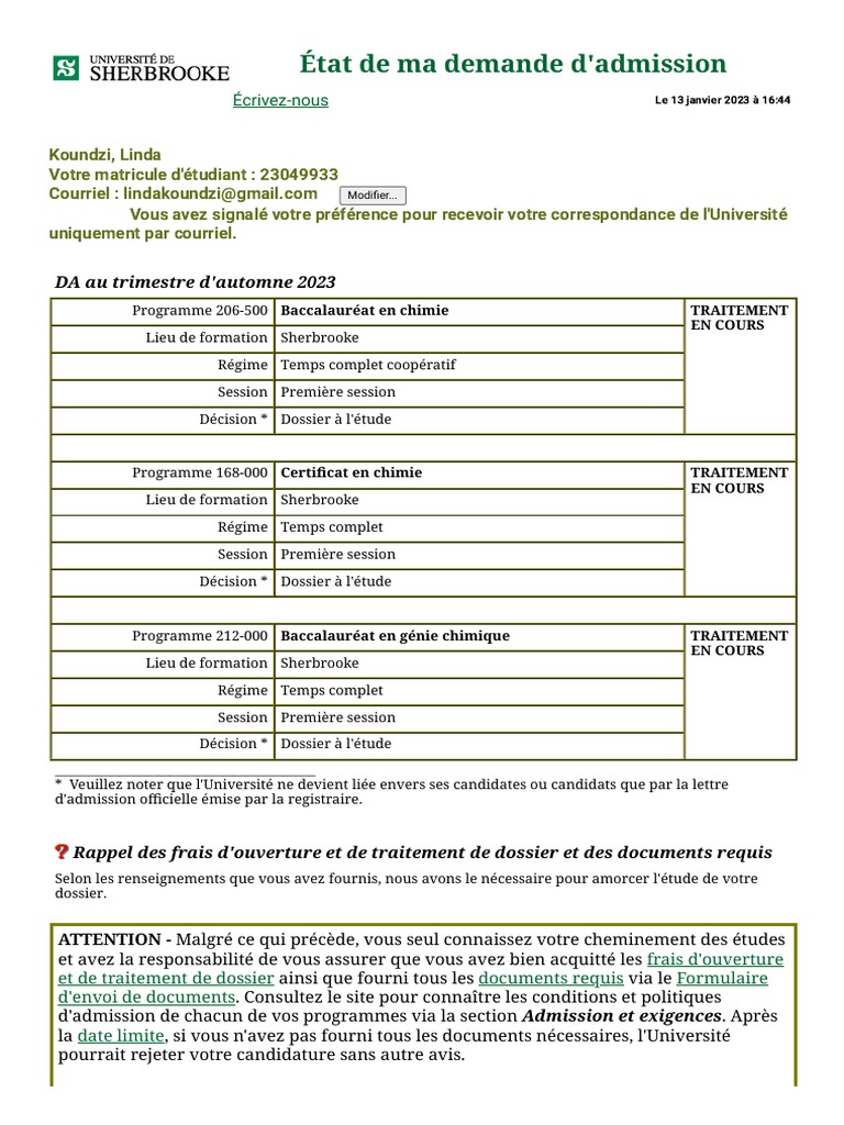 Suivi de votre demande d'admission | PDF