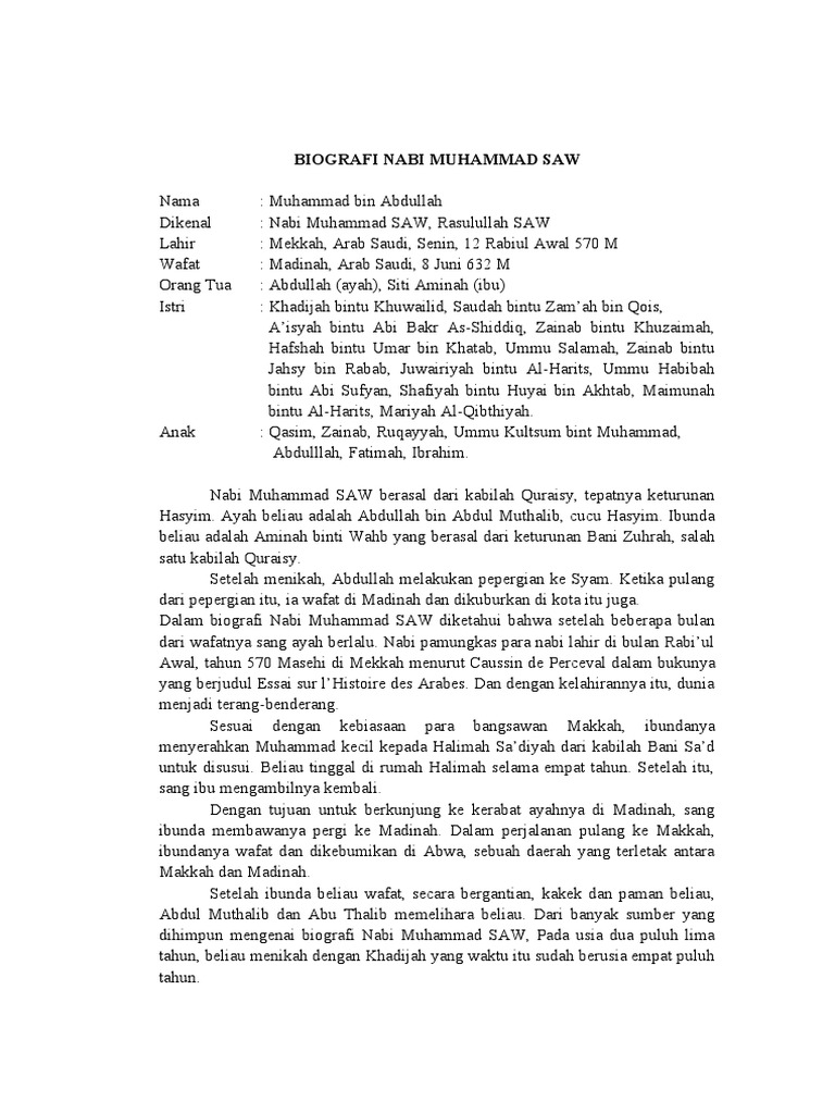 Biografi Lengkap Nabi Muhammad SAW | PDF | Agama & Spiritualitas